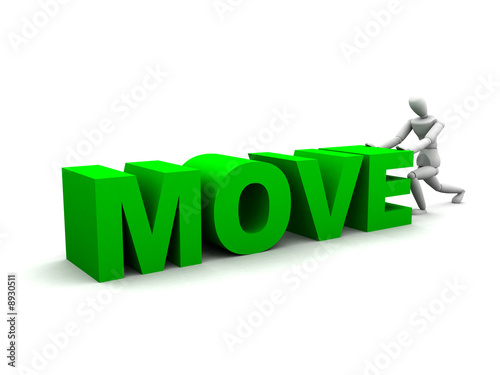 "3D render of a human figure pushing the word move." Stock photo and ...