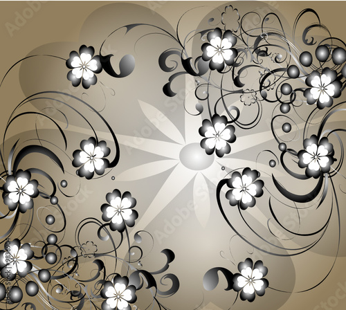 Arabesque Floral Noir Et Coeur Blanc Fichier Vectoriel Libre De