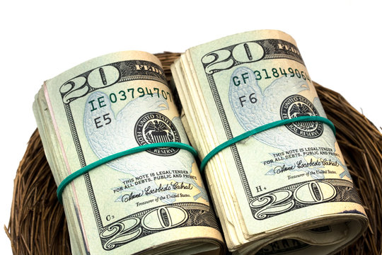 Stack Of 20 Dollar Bills Two Bands In The Middle