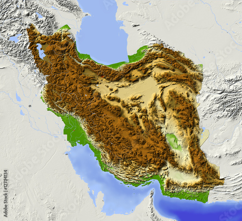 "Iran, shaded relief map, colored for elevation" Stock photo and ...