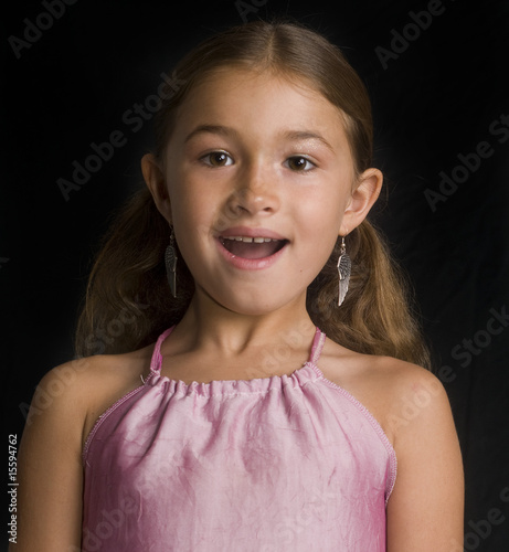 "Cute girl with mouth open wide in excitement" Stock photo and royalty ...