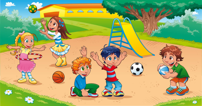 Kids Playing At School Animated