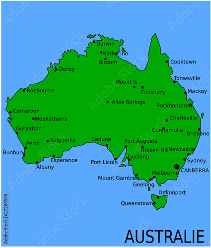 "Carte des Villes Principales d'Australie" fichier vectoriel libre de ...