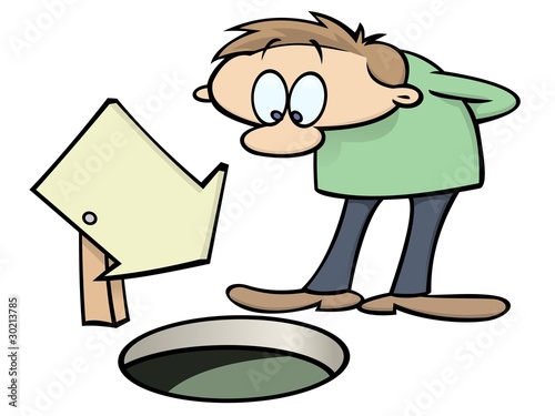 "Cartoon character looking down a hole in the ground" Stock image and ...