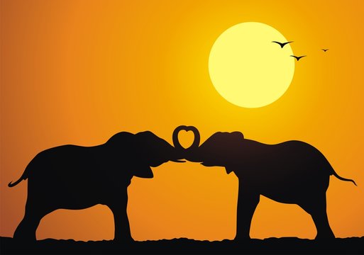 Elephants Sunset Heart