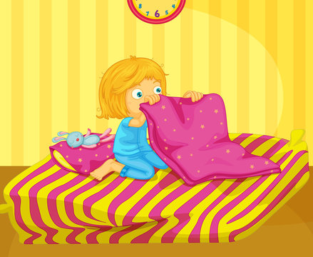 Child Fixing Bed Clipart Image