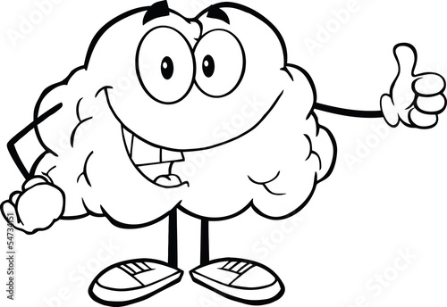 "Outlined Happy Brain Character Giving A Thumb Up" Stock image and ...