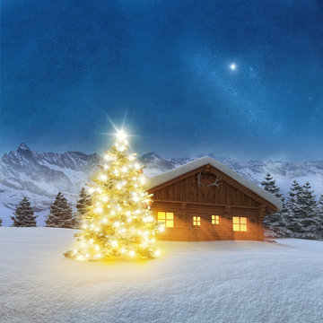 Weihnachten Hutte In Den Bergen