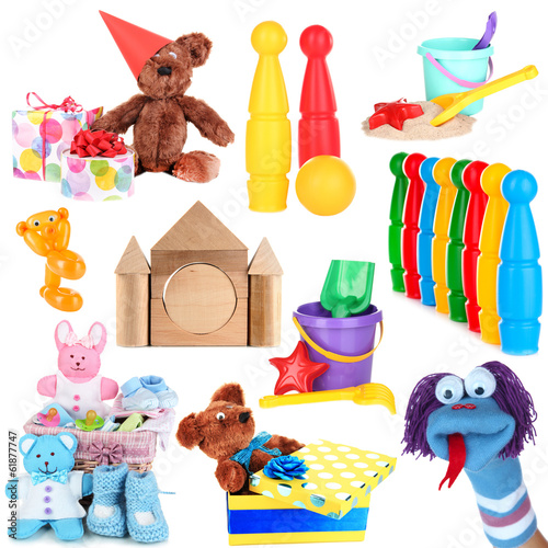 "Collage of children toys isolated on white" Stock photo and royalty ...