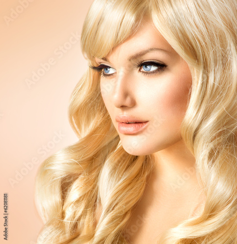 "Beauty Blonde Woman. Beautiful girl with long curly blond hair" photo ...