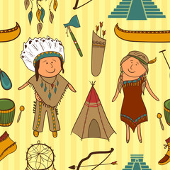 Sewing fabric with Native American, Indian culture vector seamless ...