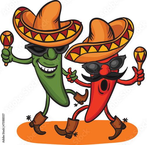 "two dancing cartoon mexican peppers" Stock image and royalty-free ...