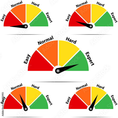 "Set of measuring icons, easy, normal, hard, expert" Stock image and ...