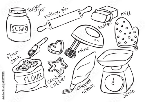 Sketch Coloring Of Baking Tools Coloring Pages