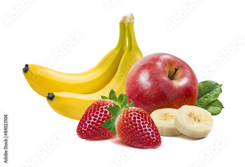 "Banana, apples and strawberry 2 isolated on white background" 스톡 사진 ...