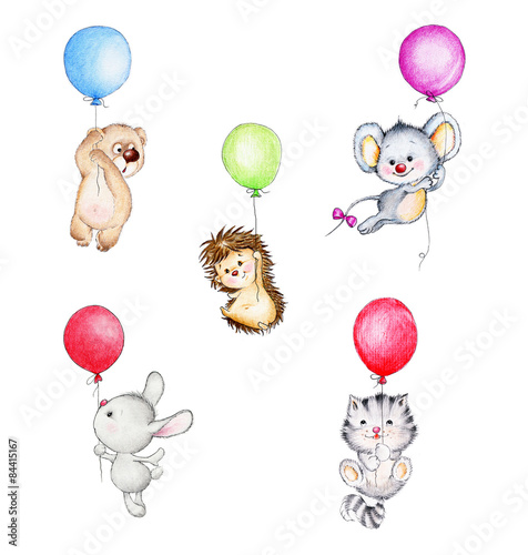 "Set of cute animals flying on balloons" Stockfotos und lizenzfreie ...