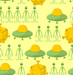 Sewing fabric with UFO and alien seamless pattern. Vector background ...