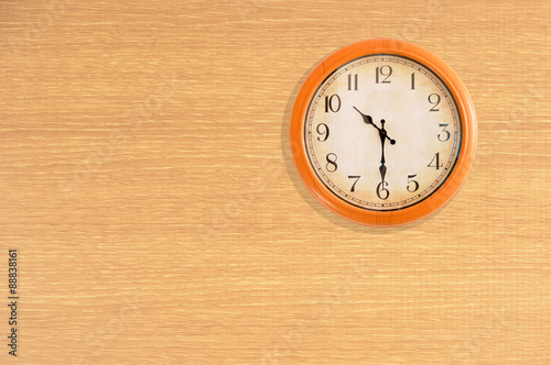 "Clock showing 10:30 o'clock on a wooden wall" Stock photo and royalty ...