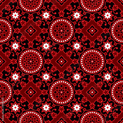 "Red & Black Sindhi Ajrak Vector Pattern" Stock image and royalty-free ...