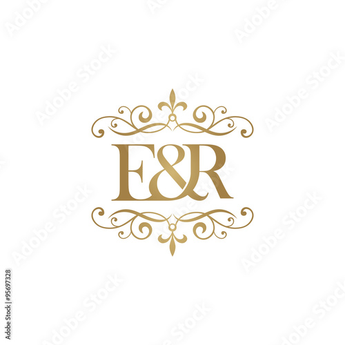 "E&R Initial logo. Ornament ampersand monogram golden logo" Stock image ...
