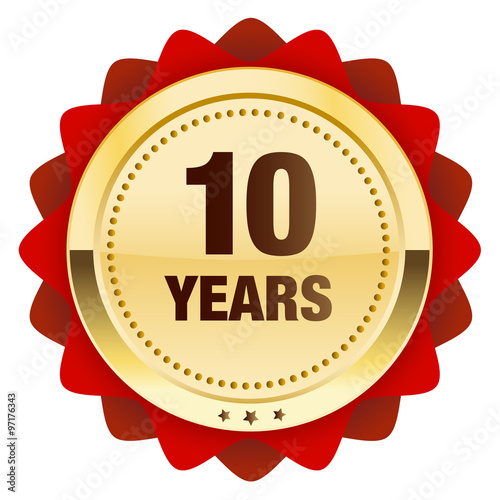 "10 years seal or icon with crown symbol. Glossy golden seal or button ...