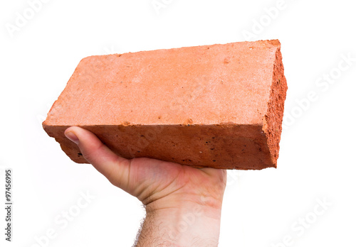 "Hand hold red brick isolated" Stock photo and royalty-free images on ...