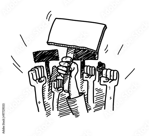"Protesting, a hand drawn vector doodle illustration of people ...