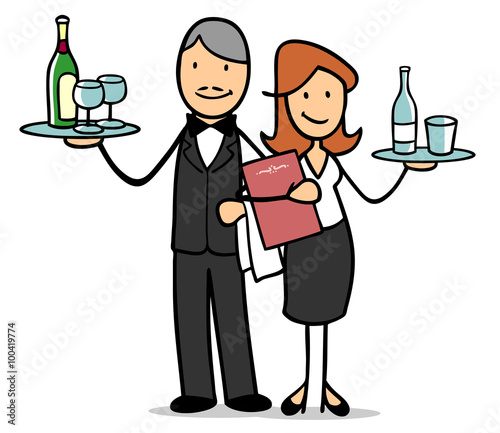 "Cartoon Kellner und Kellnerin im Restaurant" Stockfotos und ...
