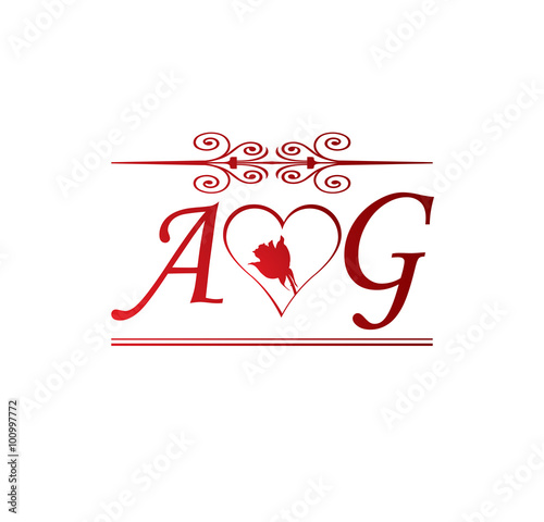 "AG love initial with red heart and rose" Stock image and royalty-free ...