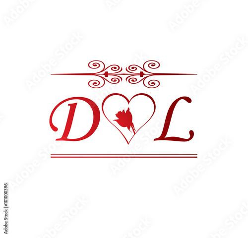 "DL love initial with red heart and rose" Stock image and royalty-free ...