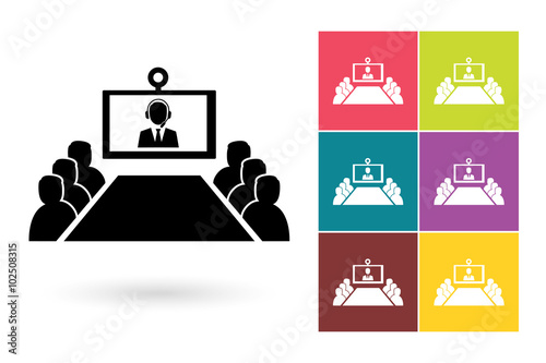 "Conference vector icon or video conference symbol. Online meeting icon ...