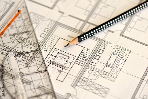 "Bauzeichnung, Geodreieck, Bleistift, Konstruktion, Bauplan ...