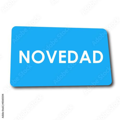 "Icono plano NOVEDAD en rectangulo azul con sombra" Stock photo and ...