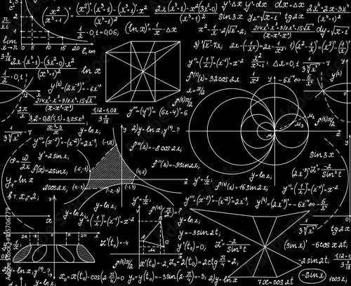 "Mathematical vector seamless pattern with plots, formulas, geometrical ...