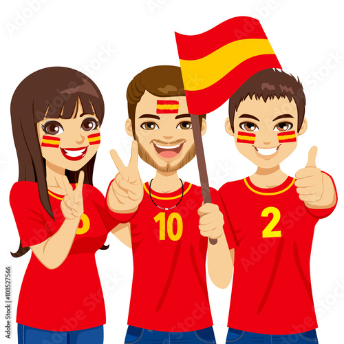"Young Spaniard soccer fans cheering their Spain national football team ...