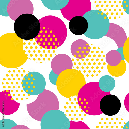 "Seamless geometric pattern in retro 80s style. Pop art circle pattern ...