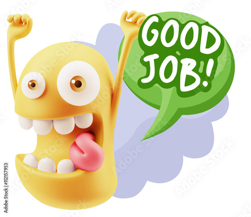 "3d Rendering Smile Character Emoticon Expression saying Good Job ...