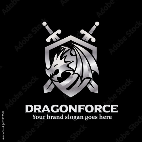 "Dragon Shield with Swords Sign, Dragon Army Logo, Dragon Knight Icon ...