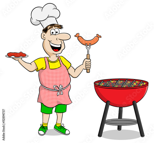 "Mann beim Grillen mit Schürze und Steak (BBQ) " Imágenes de archivo y ...