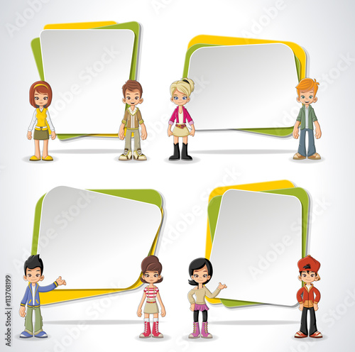 "Vector banners / backgrounds with cartoon children. Design text box ...