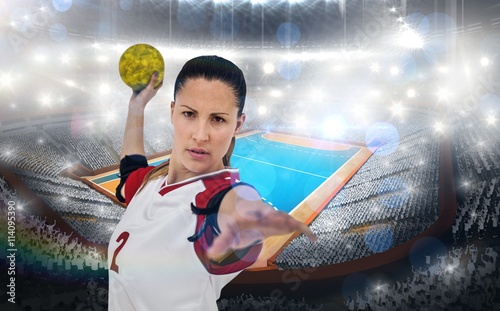"Composite image of sportswoman throwing a ball" Fotos de archivo e ...