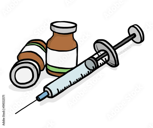 "injection syringe and drug vials / cartoon vector and illustration ...