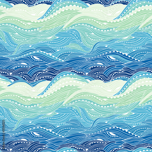 "Abstract seamless water pattern, hand-drawn waves vector, blue wave ...