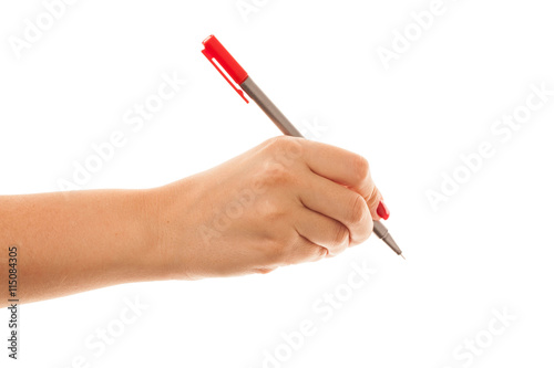 "hand writing with red pen isolated on white" Stock photo and royalty ...