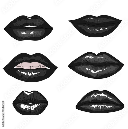 "Collection Of Hand Drawn Black Lips - Vector Illustration " Stock ...