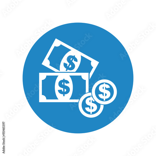 "Money icon. Coins flat vector illustration on blue background" Stock ...