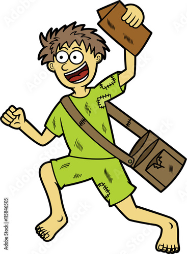 "Poor Boy Going to School Cartoon Illustration Isolated on White" Stock ...