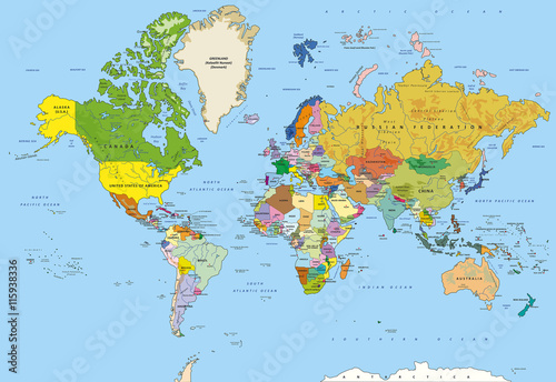 "Detailed world map with capitals" Stockfotos und lizenzfreie Vektoren ...