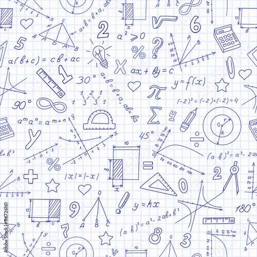 "Seamless pattern with formulas and charts on the topic of mathematics ...