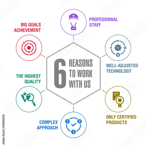 "6 reasons to work with us. Infographics. Colored 2." fichier vectoriel ...